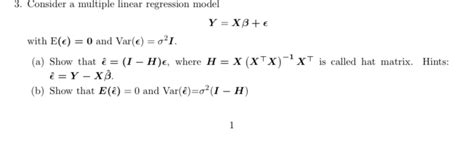 Solved Consider A Multiple Linear Regression