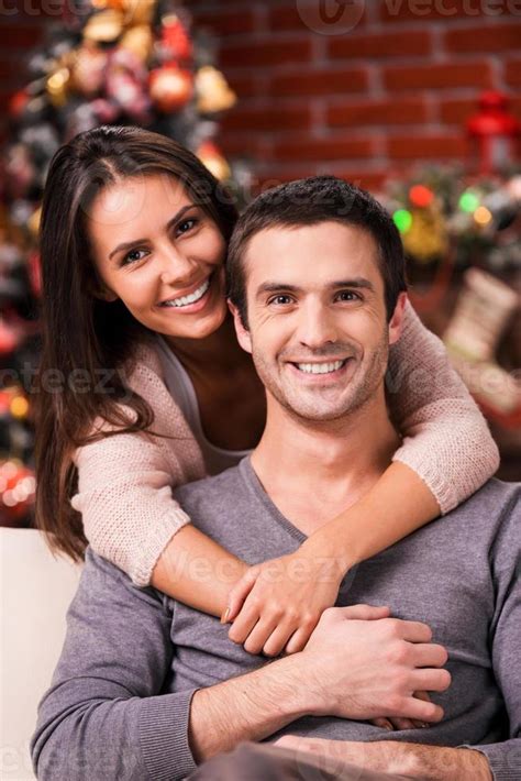 Together At Christmas Eve Beautiful Young Loving Couple Bonding To
