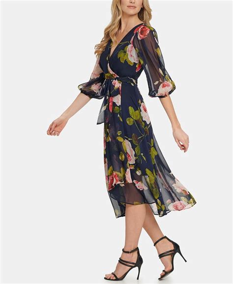 Dkny Balloon Sleeve V Neck Floral Wrap Dress Macys