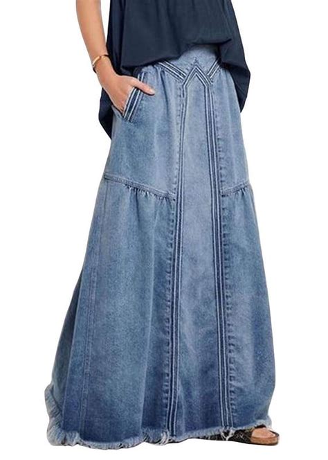 Womens Ankle Length High Waist A Line Flowy Long Maxi Skirt With