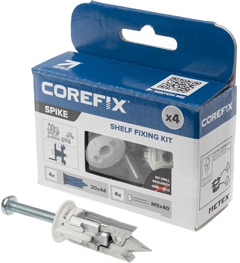 Corefix Spike Shelf Hanging Kit 4 Pack Heavy Duty Plasterboard Fixings For Mounting Shelves