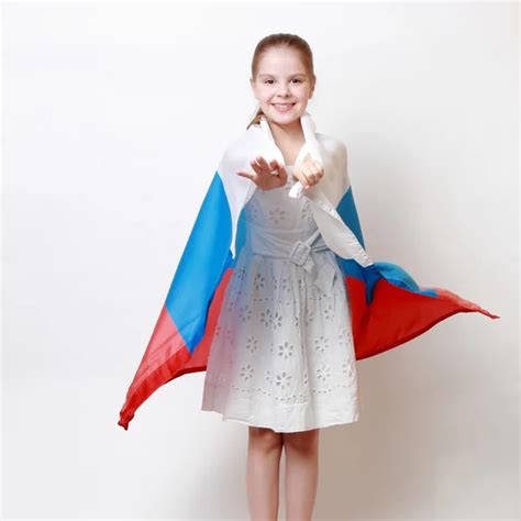 Girl Wrapped In A Flag Of Russia Stock Photo Serrnovik 117669706