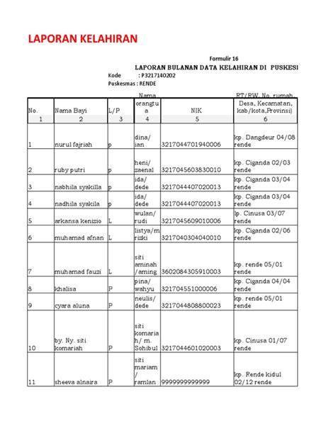Laporan Kelahiran 2023 Rende Pdf