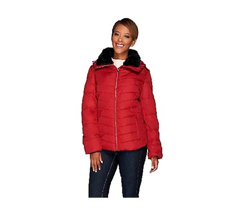 Dennis Basso Water Resistant Quilted Puffer W Faux Fur Collar