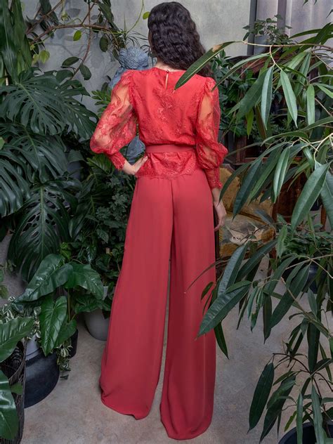 Two Piece Long Sleeve Top And Wide Leg Pants Set
