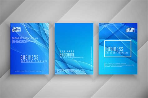 Conjunto De Plantilla De Folleto Comercial Ondulado Azul Abstracto