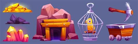 free vector mining game elements set
