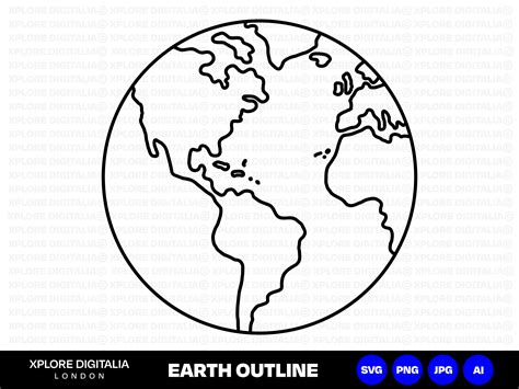 Earth Outline Vector Art Earth Globe World Outline Etsy