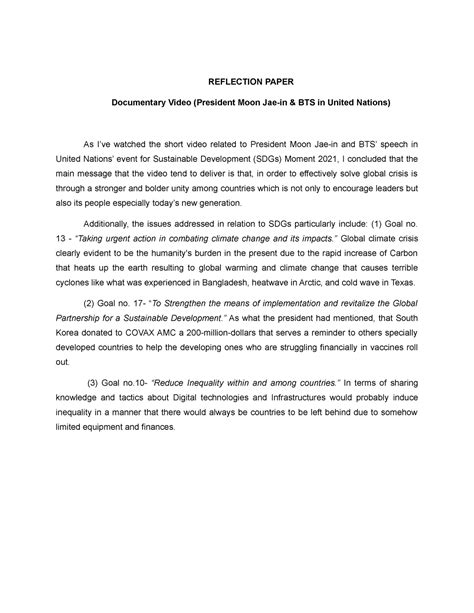 Reflection Paper Moon Jae In Bts Reflection Paper Documentary Video President Moon Jae In