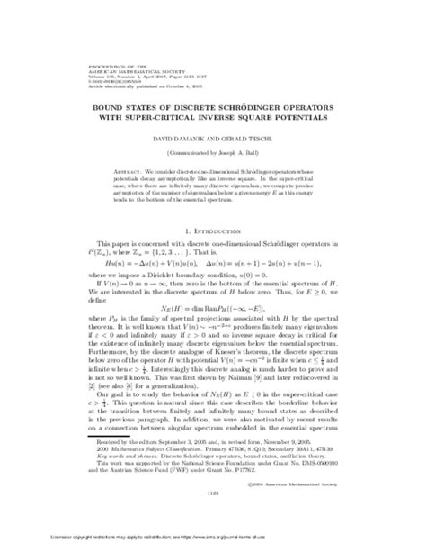 Pdf Bound States Of Discrete Schrödinger Operators With Super