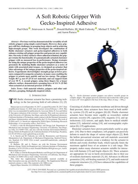 Pdf A Soft Robotic Gripper With Gecko Inspired Adhesive