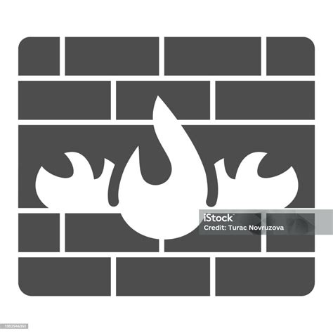 磚牆與火固體圖示網路安全概念防火牆防禦攻擊標誌的白色背景未受保護的網路安全磚牆圖示在字形向量圖形向量圖形及更多互聯網圖片 Istock
