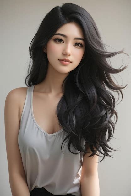 Premium Photo Median Height White Skin Medium Hair Black Hair Average