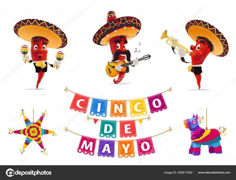 Cinco Mayo Holiday Jalapeno Pepper Musicians Pinata Papel Picado Flags