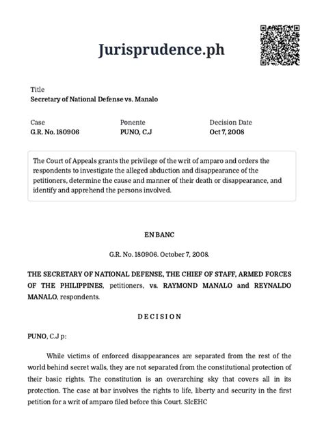 Gr No 180906 Secretary Of National Defense Vs Manalo Pdf