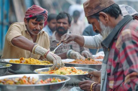Indian Men Serving Langar Dish On Baisakhi Holiday Premium Ai Generated Image