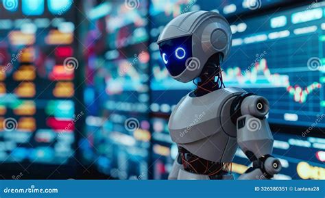 3d Rendering Of A Humanoid Robot Analyzing A Stock Market Chart With