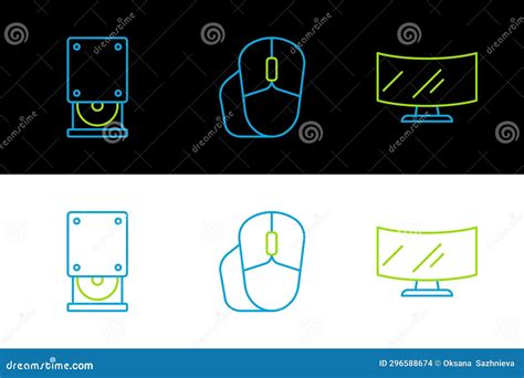 set line computer monitor screen optical disc drive and mouse icon