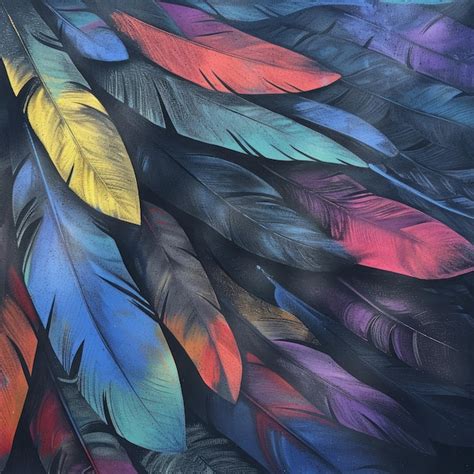 Colorful Feather Pattern On A Dark Background Premium Ai Generated Image