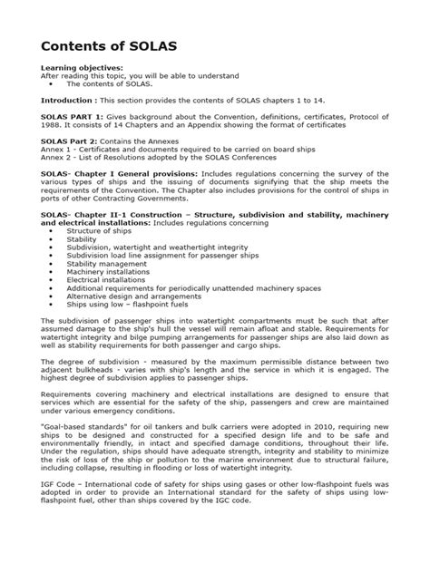 Solas Chapters 1 14 Overview Pdf Dangerous Goods Ships