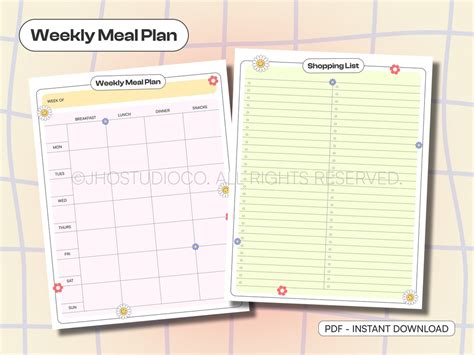 Weekly Meal Planner Printable Pdf Meal Plan Template Grocery List