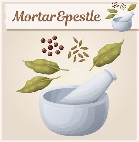 Premium Vector Mortar And Pestle With Spices And Herbs Illustration