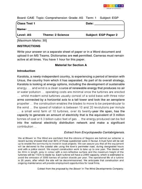 Egp Class Test 2 Theme 2 Pdf Pdf Wind Turbine Nature