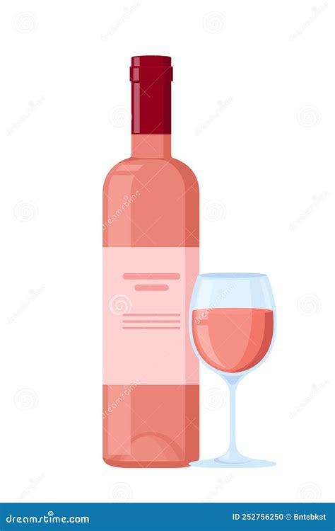 Bottle And Glass With Rose Wine Flat Vector Illustration Stock