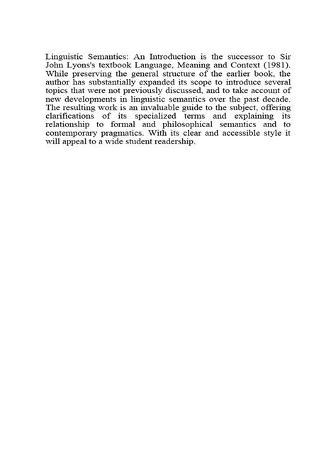 Linguistic Semantics An Introduction John Lyons Z Library Pdf