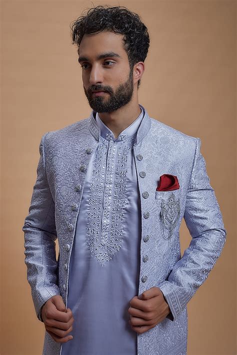 Purple Satin Silk Embroidered Indo Western Set Design By Riyaasat At
