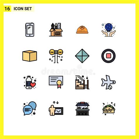 16 Universal Flat Color Filled Lines Set For Web And Mobile