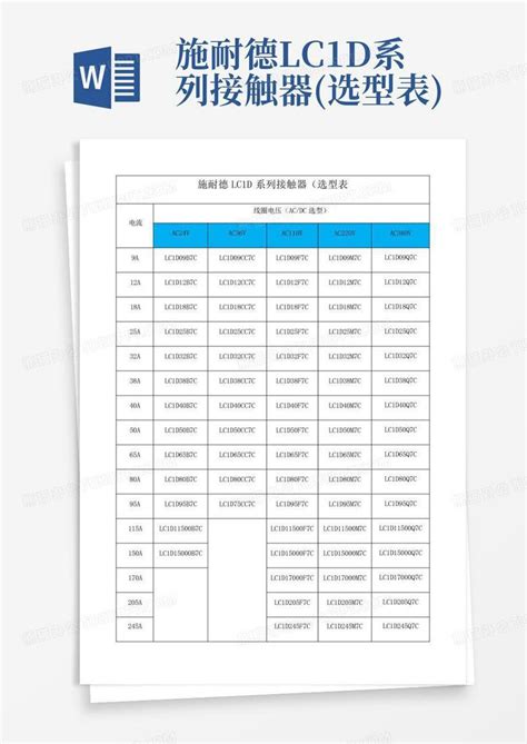施耐德lc1d系列接触器选型表word模板下载编号lmgvbzxx熊猫办公