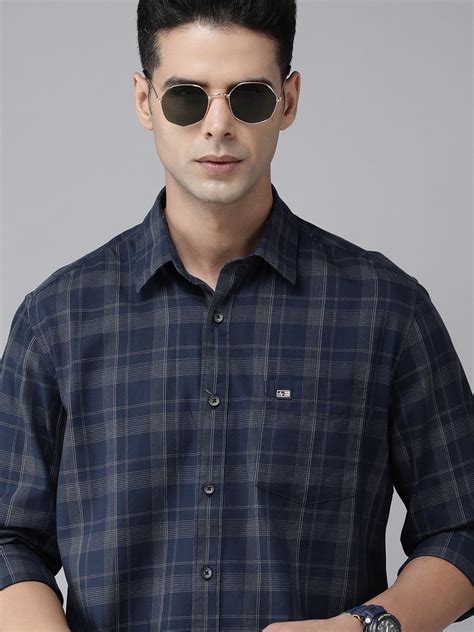 Buy Arrow Sport Men Navy Blue Original Slim Fit Tartan Checks Opaque