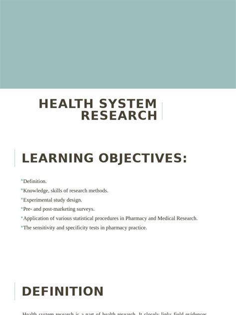 Health Research System Lec 1 To Upload Pdf Sensitivity And Specificity Statistical