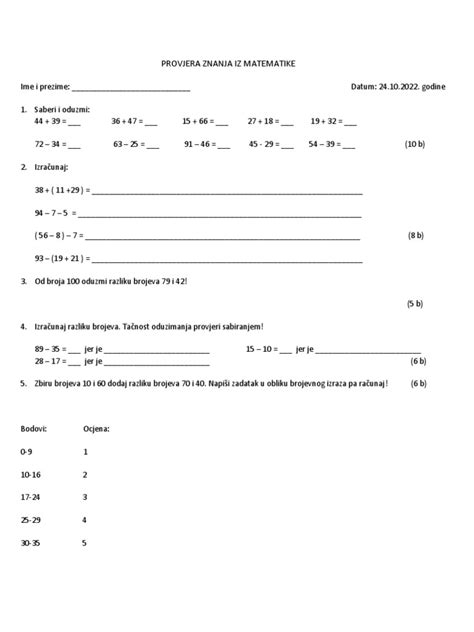 Provjera Znanja Iz Matematike 3 Razred Pdf