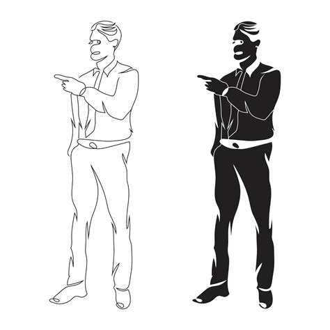 Handsome Business Man Professional Indicating Fingers Line Art Drawing