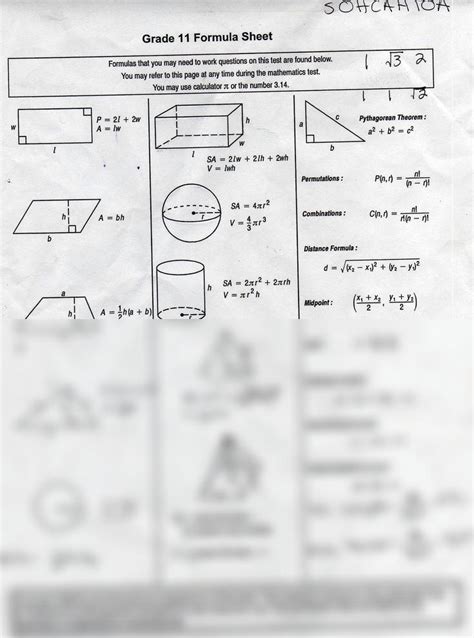 SOLUTION Grade 11 Formula Sheet Studypool