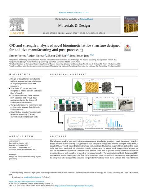 Pdf Cfd And Strength Analysis Of Novel Biomimetic Lattice Structure