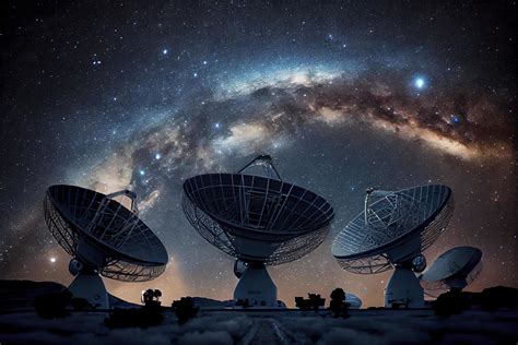Astronomy Deep Space Radio Telescope Arrays At Night Pointing Into