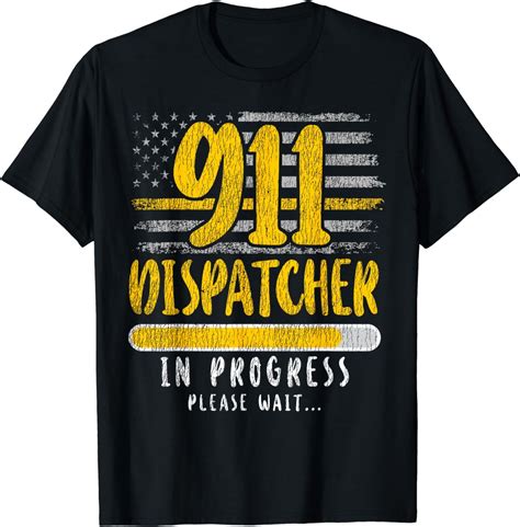 911 Dispatcher Thin Gold Yellow Line American Flag 911 T Shirt
