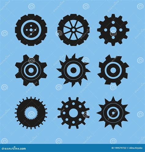 Vector Set Of Flat Graphic Gears Stock Vector Illustration Of Mending Hole 199579722