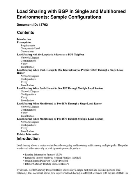 Pdf Load Sharing With Bgp In Single And Multi Homed Environments