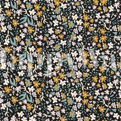 Black Floral Wallpaper With Yellow Accents
