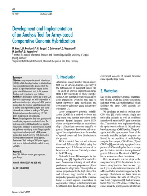 Pdf Development And Implementation Of An Analysis Tool For Array Based Comparative Genomic