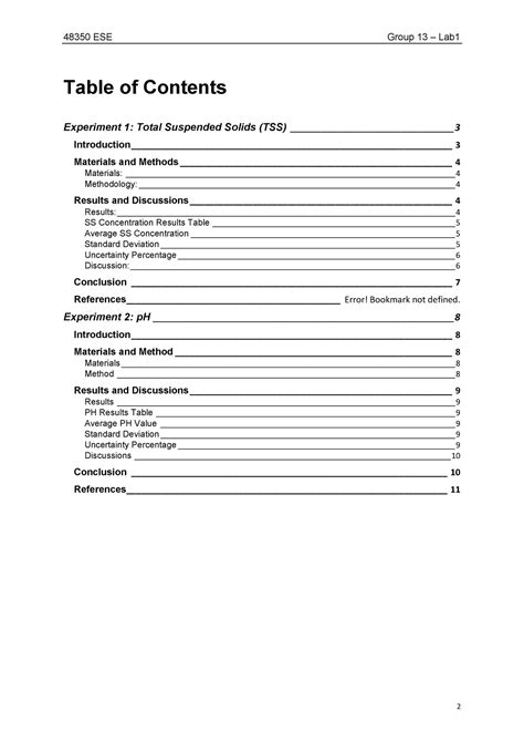 48350 Environmental And Sanitation Engineering Lab1 Table Of Contents