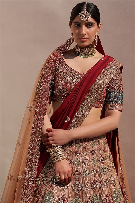 Nude Raw Silk Applique Embroidered Bridal Lehenga Set By Angad Singh At