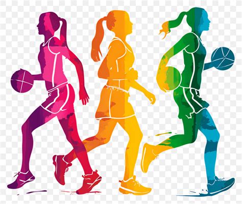 Girls And Women In Sports Rainbow Silhouette Of Basketball Players In