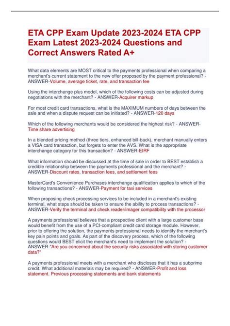ETA CPP Exam Update ETA CPP Exam Latest Questions And Correct Answers