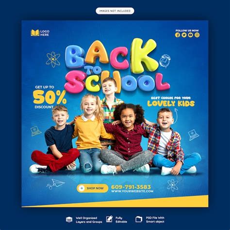 학교 소셜 미디어 배너 또는 Instagram 게시물 템플릿으로 돌아가기 무료 Psd 파일