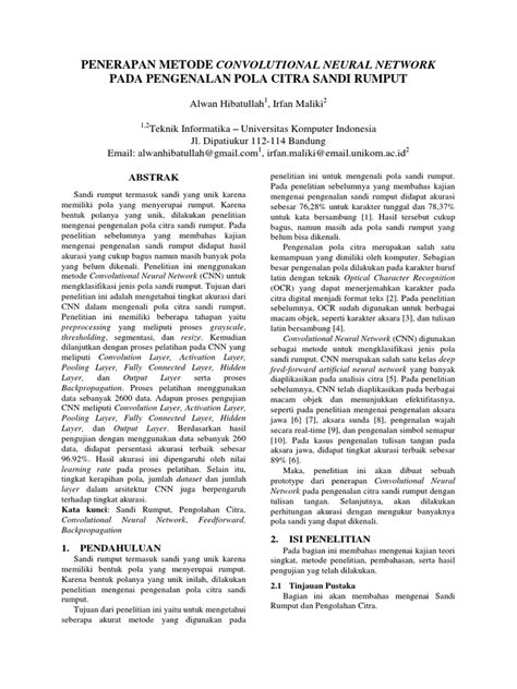 Penerapan Metode Convolutional Neural Network Pada Pengenalan Pola